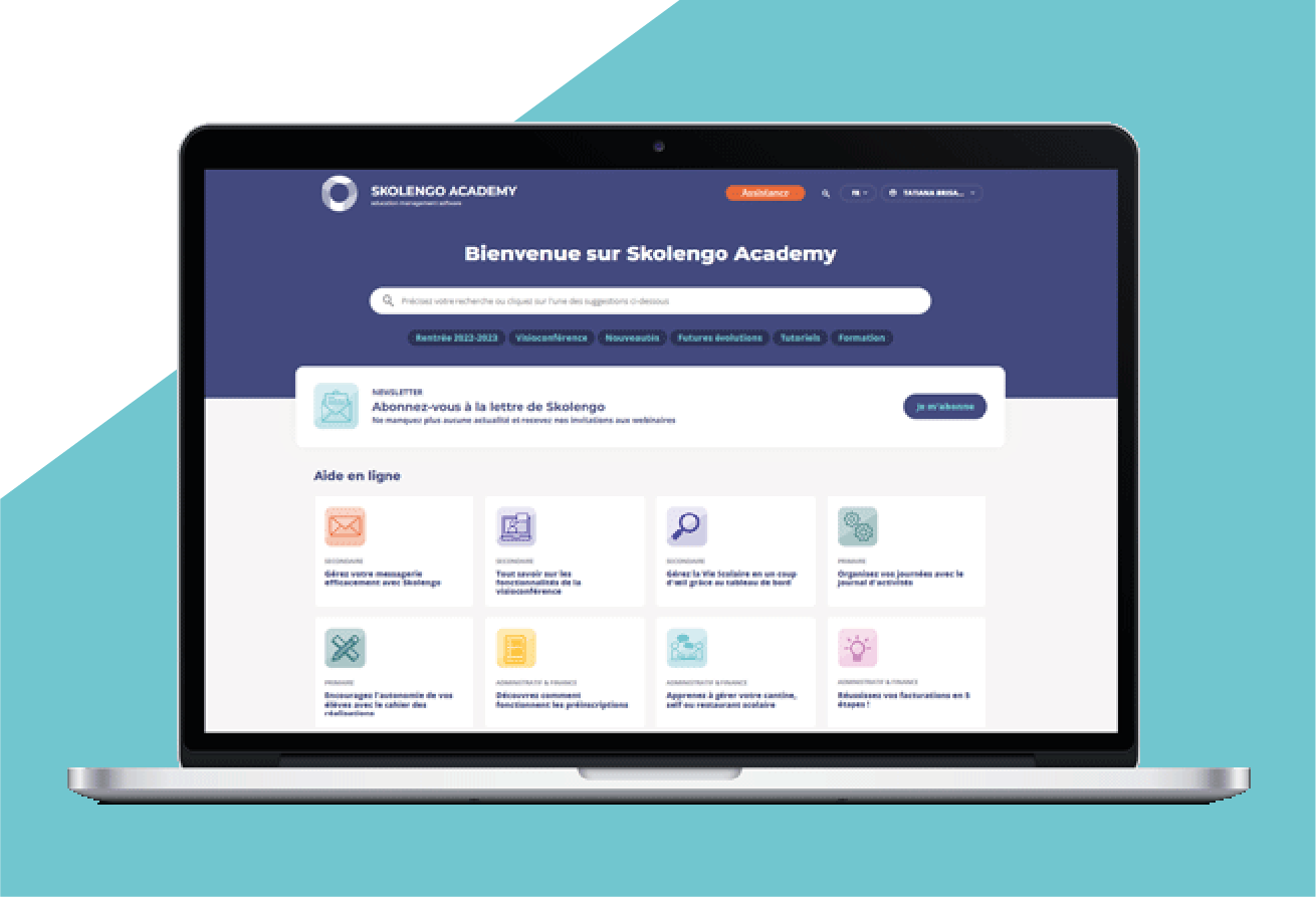 Nouvelle aide en ligne Skolengo Academy : page d'accueil personnalisée
